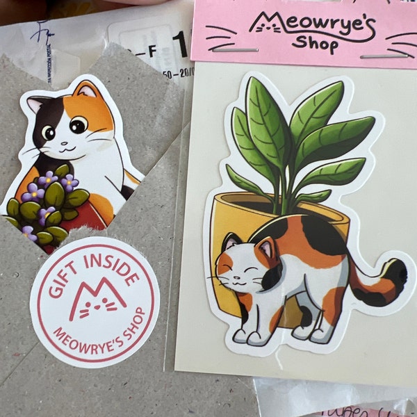 Cute Cat in Box Sticker - Calico Cat Sticker - Gift for Cat Lovers ...