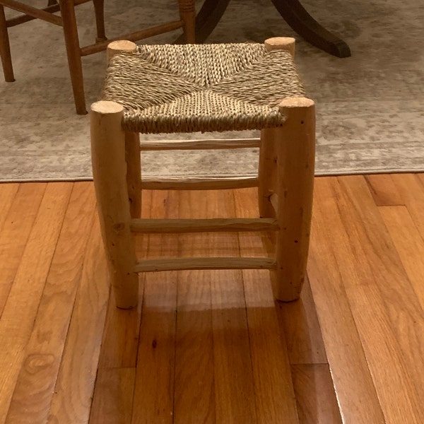 Handmade Solid Wooden Bench, Vintage and Straw Bench, Handcrafted Chair ...