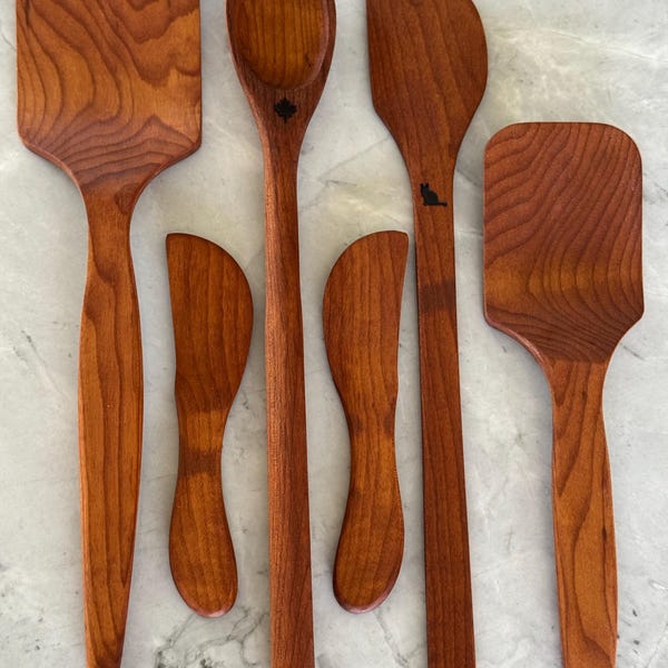 Wooden Kitchen Utensils Set - Large Flipper, Small Flipper, Cooking ...