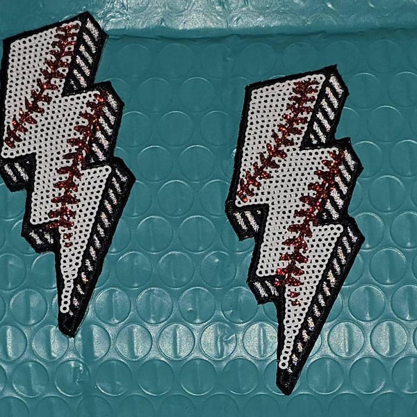 Baseball Bolt Patch, Baseball Patch, Lightning Bolt Patch, Retro Patch, Sequins Patch, Filler ...