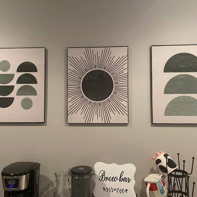 Mid Century Modern Geometric Sun Print Set of 3 Prints, Digital ...