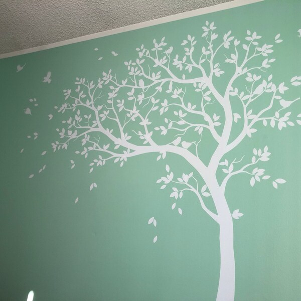 White Tree Wall Sticker Large Nursery Tree Decal With Birds Wall ...