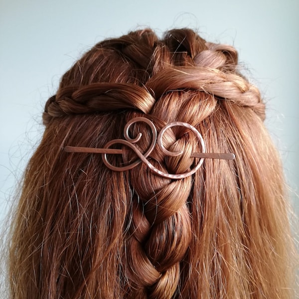 Celtic Spiral Hair Pin in Copper or Brass Barrette Hair Holder - Thin ...