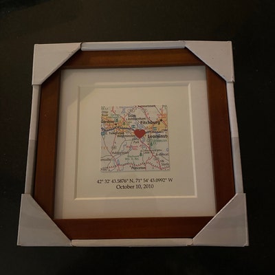 Framed Map & GPS Coordinates Custom Map Gift Latitude Longitude 5x5 ...