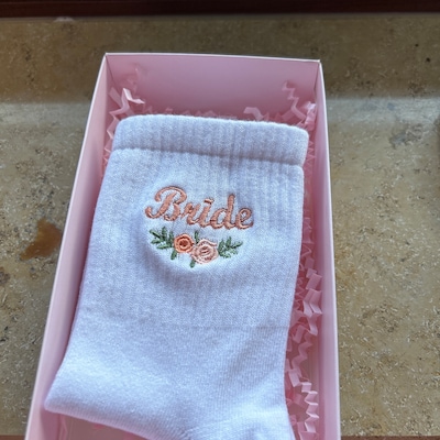 Custom Wedding Socks Silver Embroidered Custom Bride Socks Bridesmaid ...