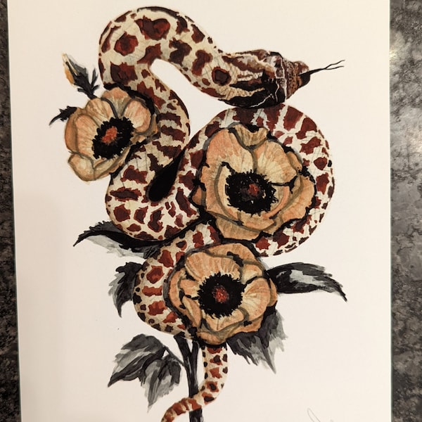 Watercolor Hognose Snake Art Print. Reptile Decor. Vintage Wall Art ...