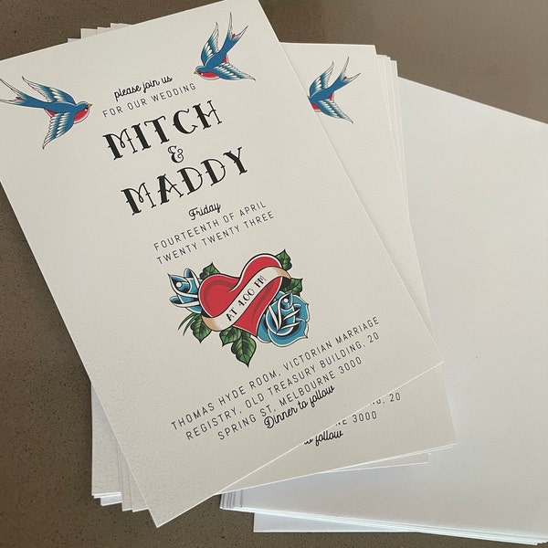 Rockabilly Tattoo Wedding Invitation Suite | Swallow Heart Wedding ...