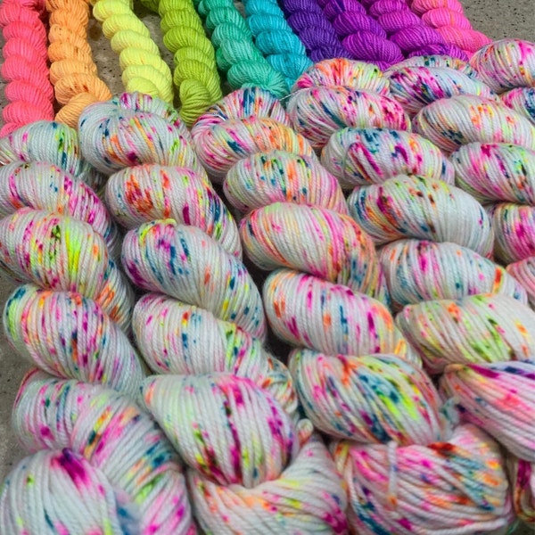 Hand Dyed Yarn, Superwash Merino Wool, Fluorescent Speckled Yarn ...