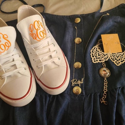 Monogram Canvas Sneaker Shoes, Personalized Womens Shoes, Ladies Canvas ...