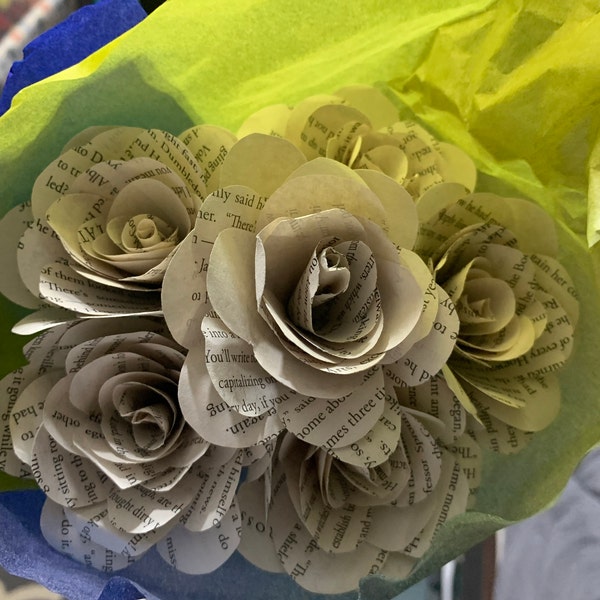 Book Page Roses With Stem, Vintage Paper Flowers, Literary Wedding ...