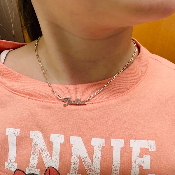Link Chain Name Necklace in Sterling Silver & Gold • Paper Clip ...