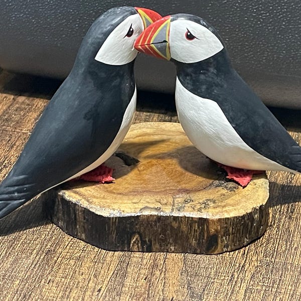 Hand Carved Wooden Puffin Figurines | Coastal Decor | Nautical ...