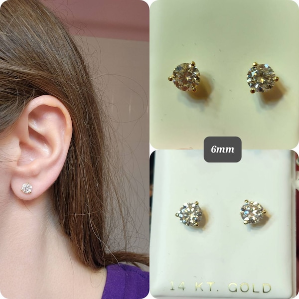 14K Certified Moissanite D Color VVS1 Clarity Martini Screwback Solitaire Stud Earrings | Round ...