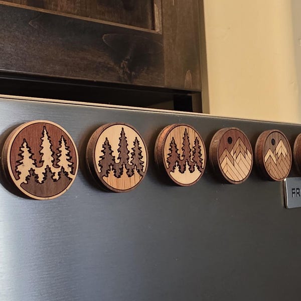 Wood Inlay Forest Magnet Set – Pine Tree Cabin Decor - Etsy