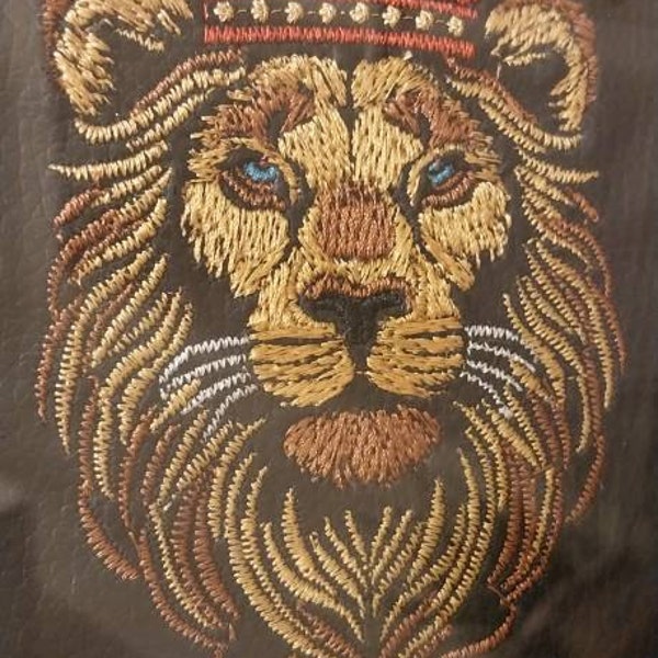 Fierce Lion Head Embroidery Design Royal Angry Feline for Dark Textiles ...