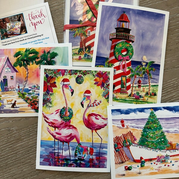 Tropical Christmas Card Set, Dog Christmas Card, Cat Christmas Card ...