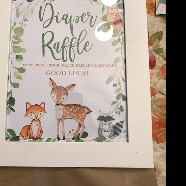 Woodland Diaper Raffle Sign, Greenery Woodland Animals Baby Shower ...