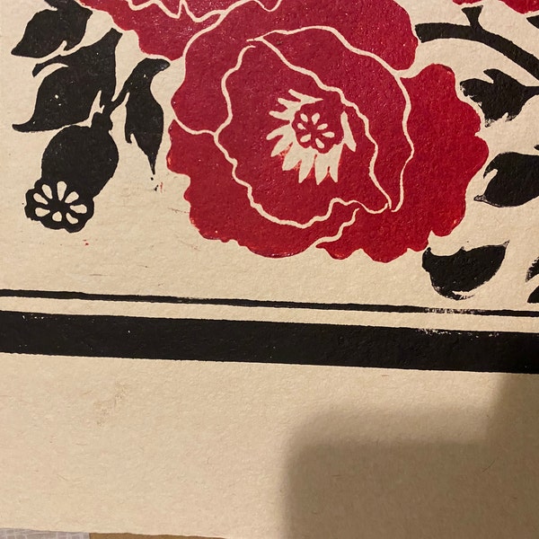 Original Linocut Print "poppies", Handmade Himalayan Lokta Nepalese ...