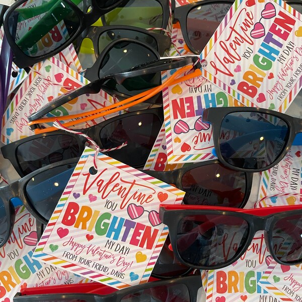 Valentine Sunglasses Gift Tags, You Brighten My Day, Valentine Gift ...