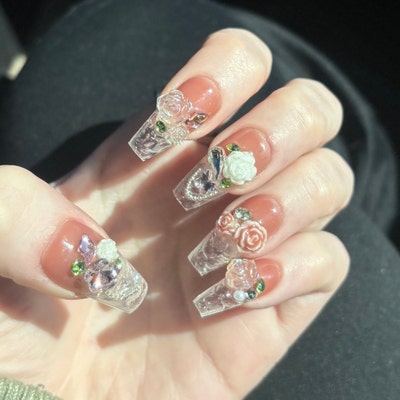 Y2k Silver Punk Nails /japanese Nails /custom Press on Nails/ Hand Made ...