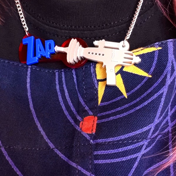 Laser Cut Layered Acrylic 'zapping' Ray Gun...b Movie/sci-fi Necklace ...