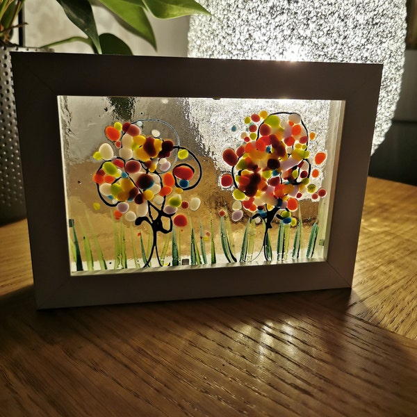 Fused Glass - Box Framed - Coed Enfys (rainbow Trees) Design - Etsy