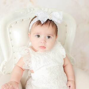 Baby Tiara Hair Band for Baptism Christening Lace and Pearls | Etsy