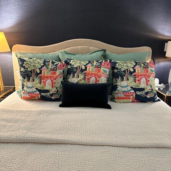 Aqua Leopard Print Pillow Cover: Quadrille Linen Decorative Pillow - Etsy