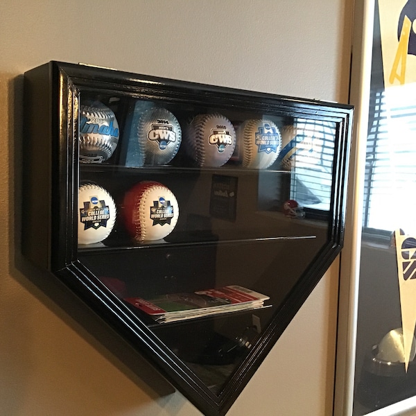 14 Baseball Display Case Cabinet Holder Rack Home Plate Shaped W/98% UV ...