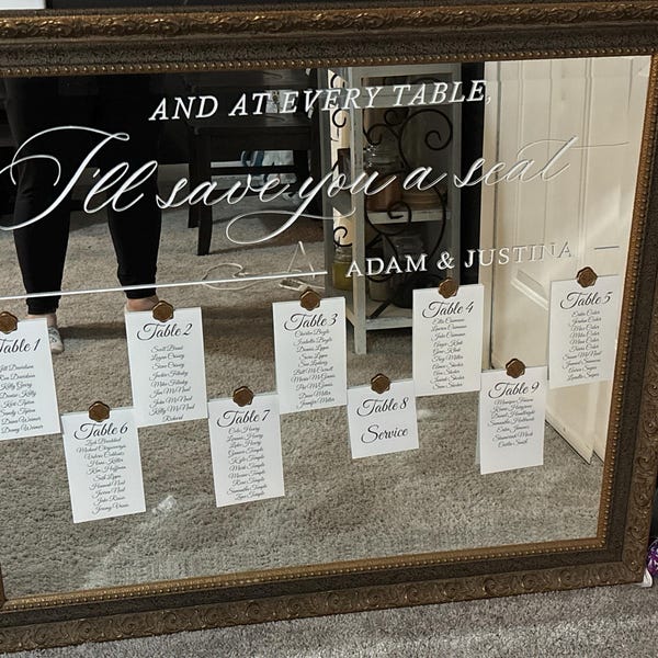 Custom Wedding Mirror Vinyl Decal, Personalized Seating Chart Sign for ...