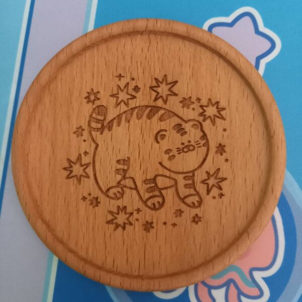 Cute Tiger and Stars Wooden Coaster, Round Wood Coaster, Cute Animal ...
