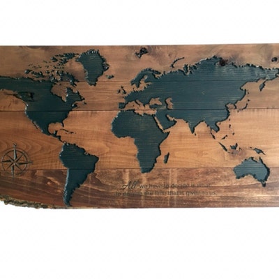 CARVED Wood World Map LIVE EDGE, World Map Wall Art, Travel Décor ...