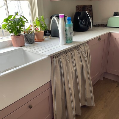 Gingham Hideaway Curtain in Grey, Curtain, Kitchen Curtain, Appliance ...