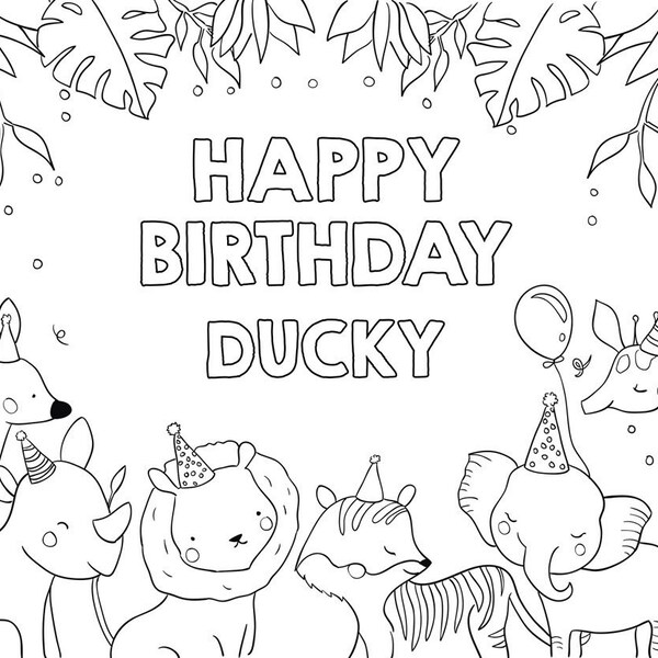 Editable Coloring Page Safari Animals Birthday Party Activity Game Wild ...