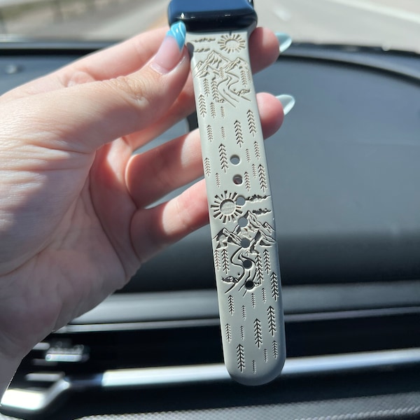Mountain Forest Tree Watch Band Silicone Watch Band Laser Engraved ...