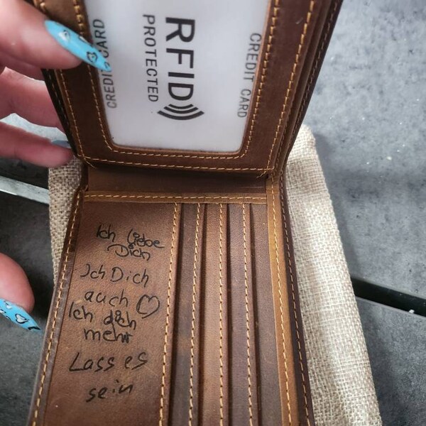 Handwriting Men's Wallet, Engraved Memorial Signature Wallet, Groomsmen ...