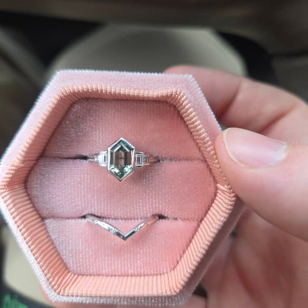 Art Deco Bezel Set Ring Hexagon Cut Moissanite Engagement Ring Yellow ...