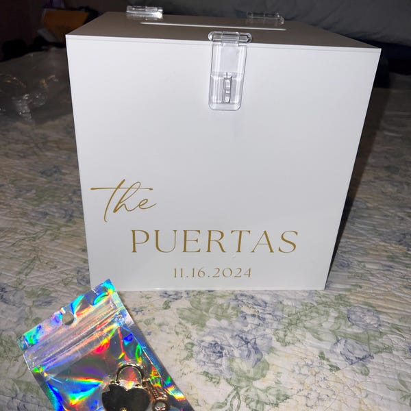 Personalized Last Name Card Box Wedding Acrylic Card Box With Lock and ...