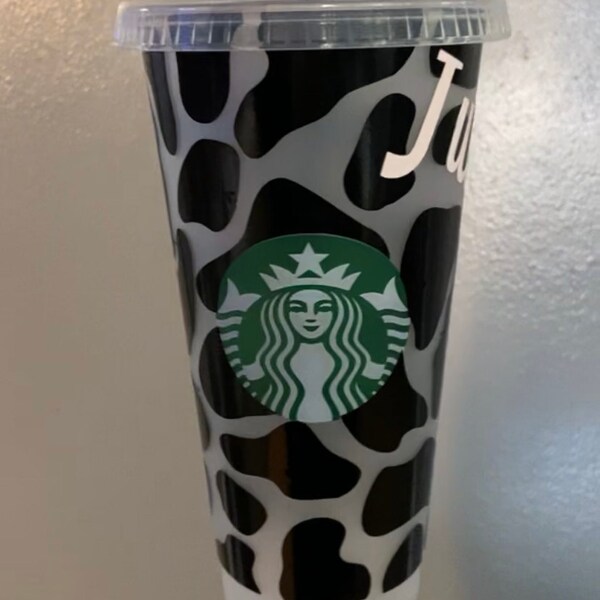 24oz Venti Cold Cup Cow Full Wrap With Ear Tag, Cow Print Svg, Cow Ear ...