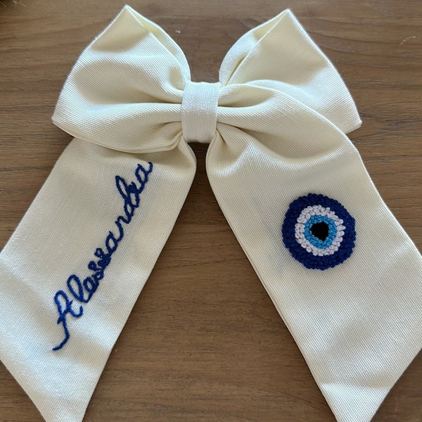 Initial Hand Embroidered Bow Custom Initial Bow Hair Bow Floral Hair ...