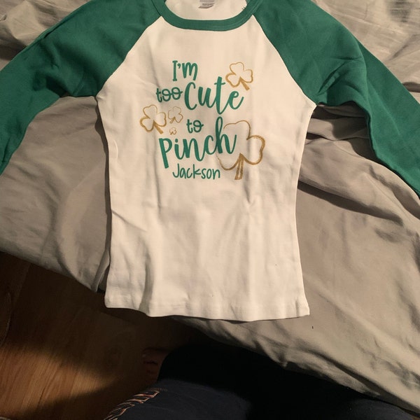 Kids St Patricks Day Shirts | Too Cute to Pinch St Patty's Day Raglan ...