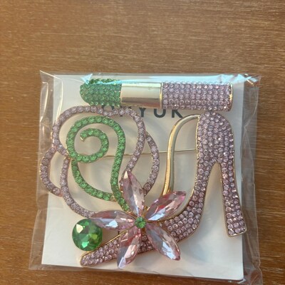 AKA Brooch, Pink and Green Rhinestone Brooch, Rhinestone Lip Brooch ...