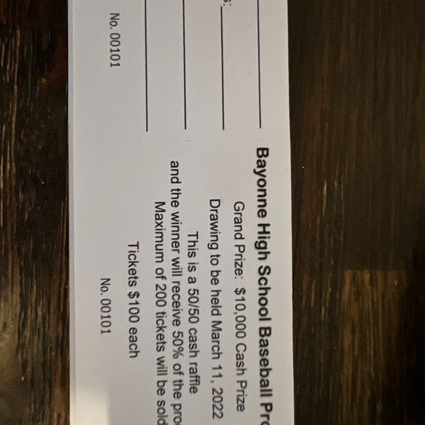 250 RAFFLE TICKETS Custom Printed Numbered Raffle Tickets Fundraiser ...