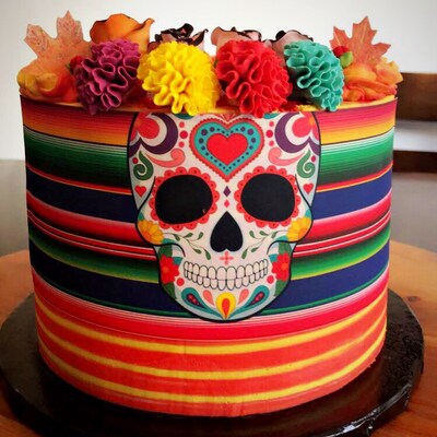 Mexican Serape Day of the Dead Edible Cake Wrap or Flower Crown Cake ...