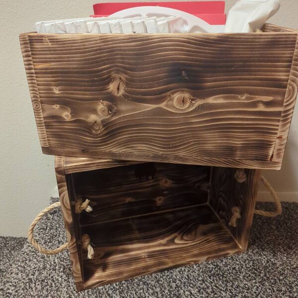 Farmhouse Storage Box Wooden Box Rope Handles Wooden Basket Wooden ...