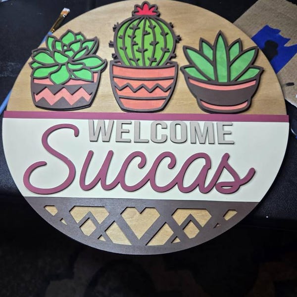 Succulent Welcome Sign Svg - Door Hanger Svg - Succulent Svg - Cactus ...