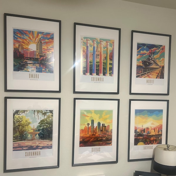 Retro Travel Posters World Cities Wall Art Gallery Set of 6 Vintage ...
