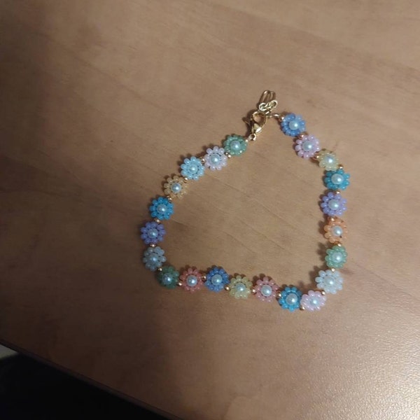 Colorful Pearl Beaded Necklace Flower Bead Necklace for Women Daisy ...