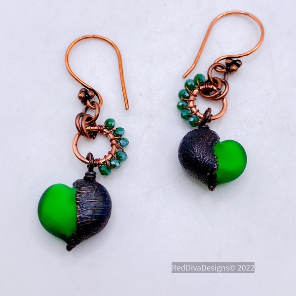 SRA Lampwork Bead Pair Tree Beads Fall Beads Autumn Beads Etched ...