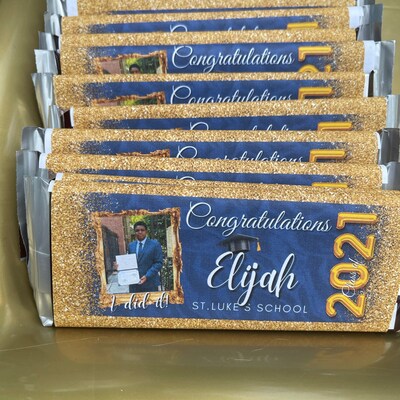Editable Graduation Candy Bar With Photo Royal Blue Gold, Chocolate ...